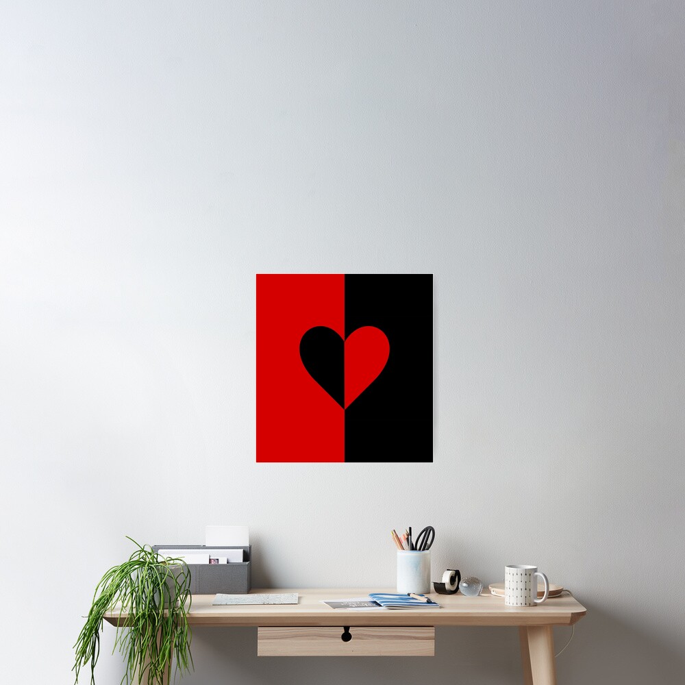 "Half-hearted: Red black heart inverted colours - Original Design ...
