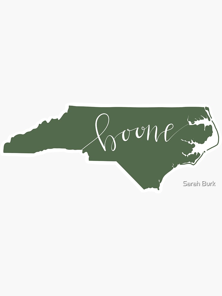 "Boone North Carolina State Outline Calligraphy" Sticker by sarahaburk ...