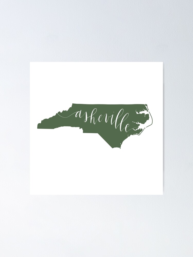 "Asheville North Carolina State Outline Calligraphy" Poster by ...