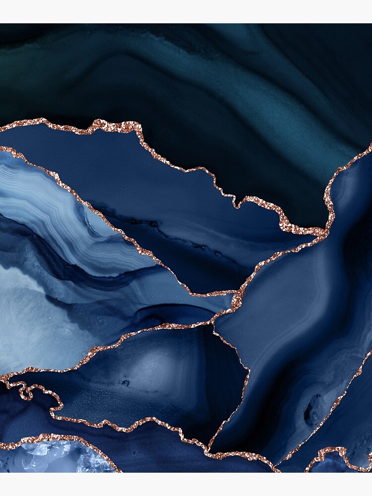 "Navy Blue Rose Gold Agate Geode" Mounted Print for Sale by ...