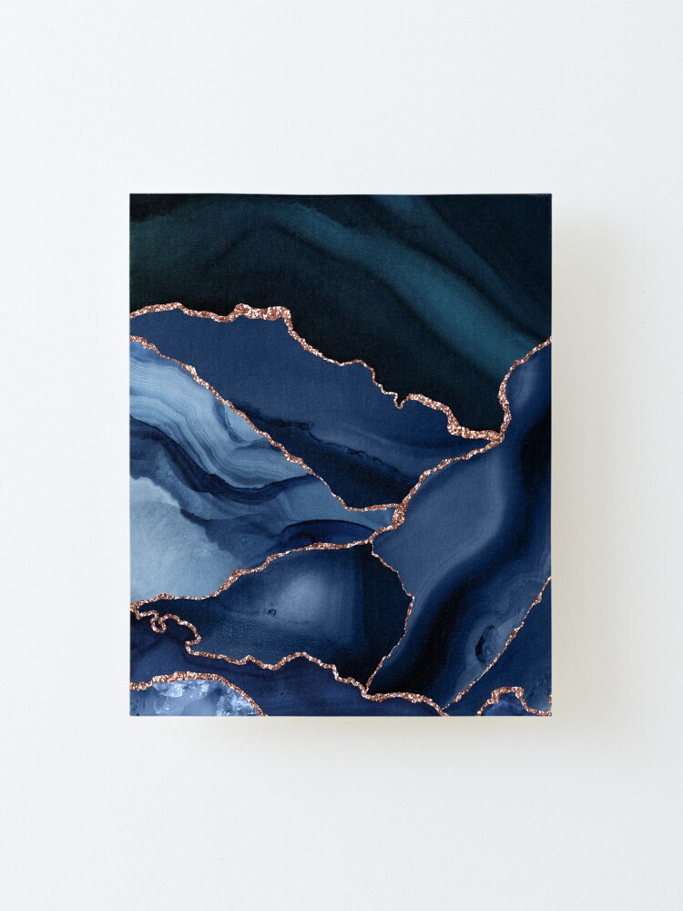 "Navy Blue Rose Gold Agate Geode" Mounted Print for Sale by ...
