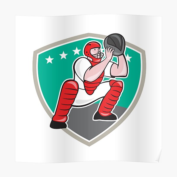 Póster «Baseball Catcher Catching Shield Dibujo animado» de patrimonio ...
