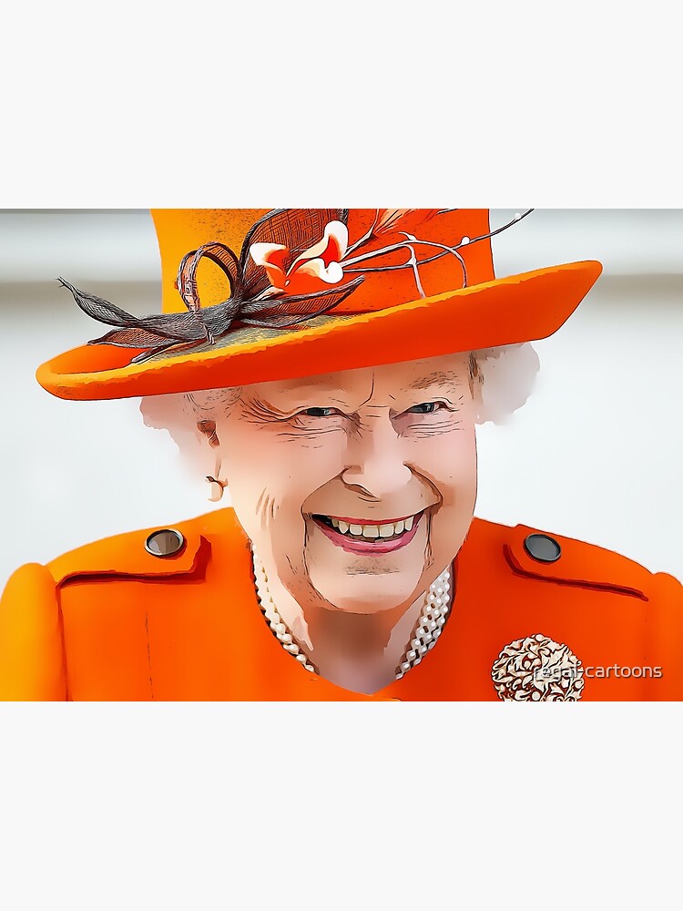 "Queen Elizabeth II wearing bright orange cartoon style image" Poster ...