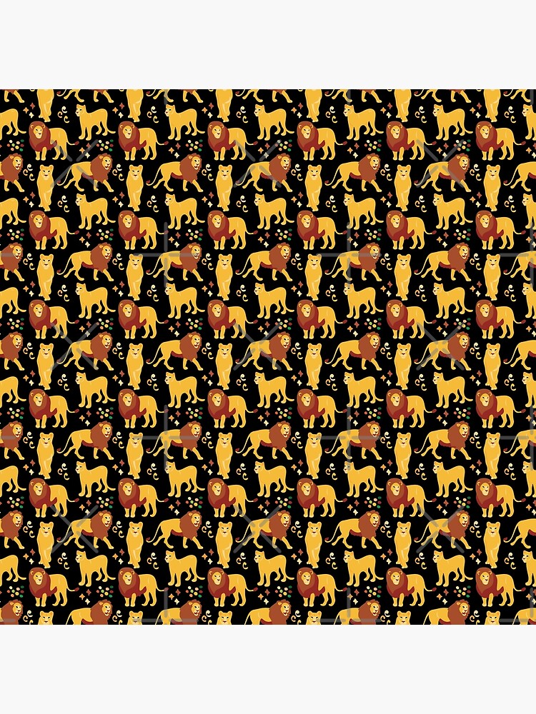 "Cute African Lion & Lioness in Savana Pattern - Animal Motif - Black ...