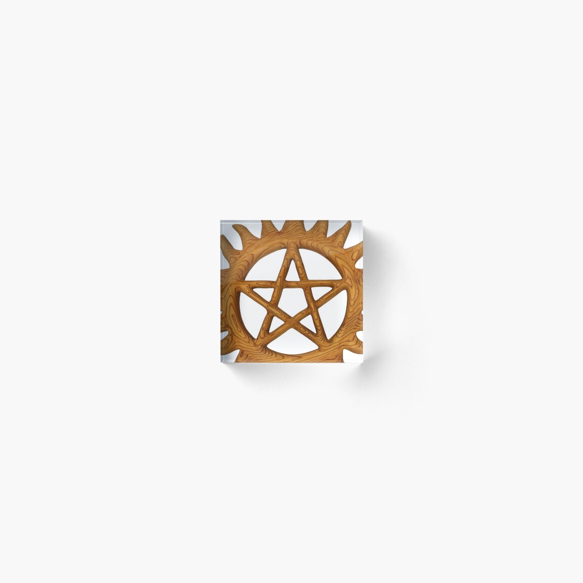 "Anti-Besitz-Symbol aus Sunburst-Pentacle-Holz" Acrylblock von ...