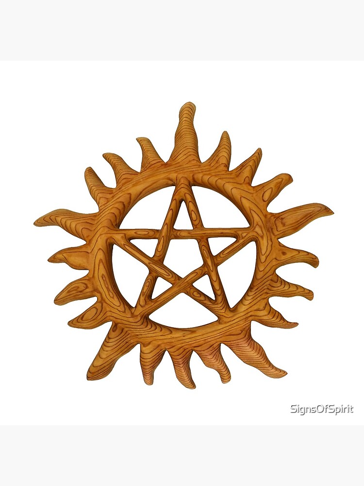 "Anti-Besitz-Symbol aus Sunburst-Pentacle-Holz" Acrylblock von ...