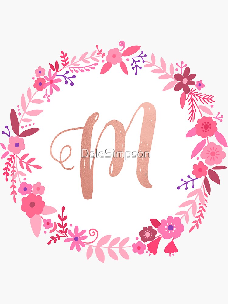 "Monogram Letter M Rose Gold Pink Floral" Sticker for Sale by ...