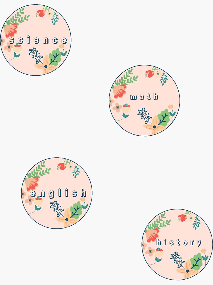 "science, math, english, and history floral labels" Sticker for Sale by ...