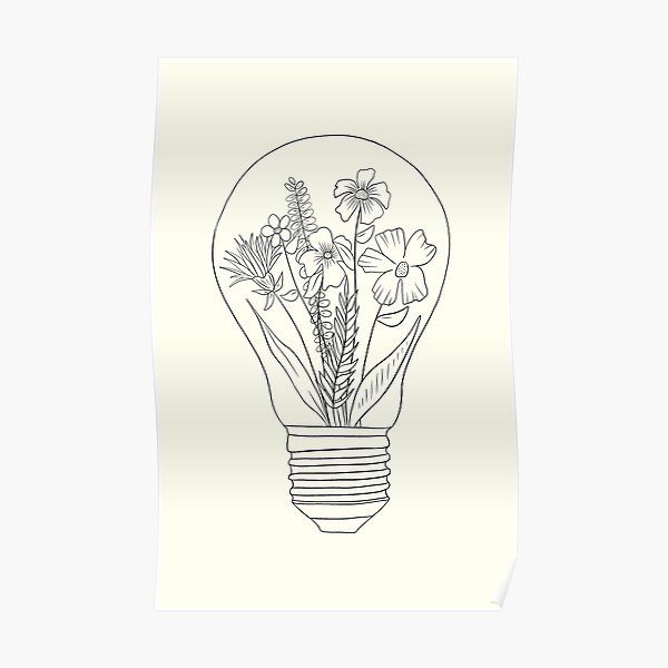 "Flower Light Bulb Line Drawing" Poster by maggie-jm | Redbubble