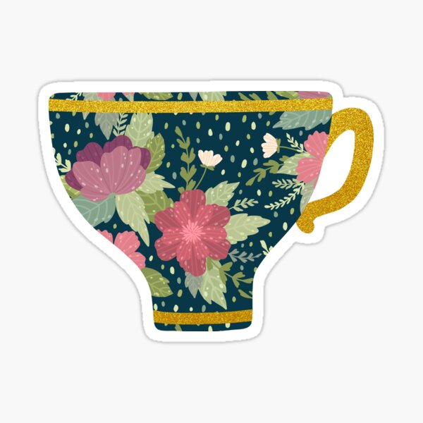"Floral Teacup With Gold Handle" Sticker for Sale by NiftyTrinket ...