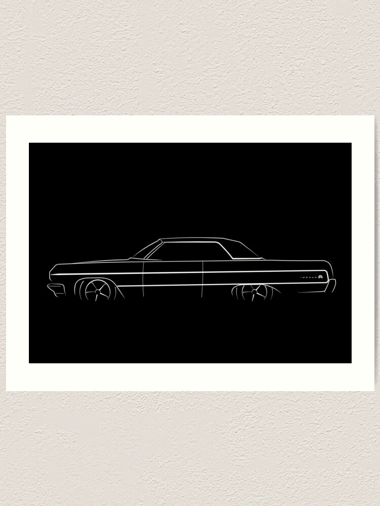 "1964 Chevy Impala - profile stencil, white" Art Print by mal ...