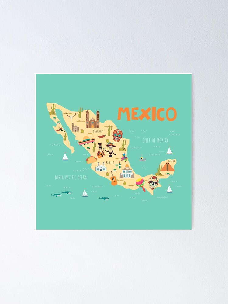 "MEXICO illustrated map" Poster for Sale by Trio's Stuff | Redbubble