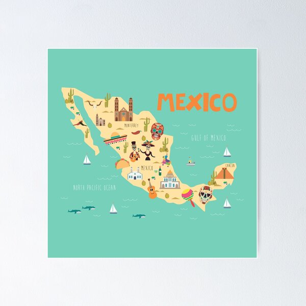 "MEXICO illustrated map" Poster for Sale by 0kay-co | Redbubble