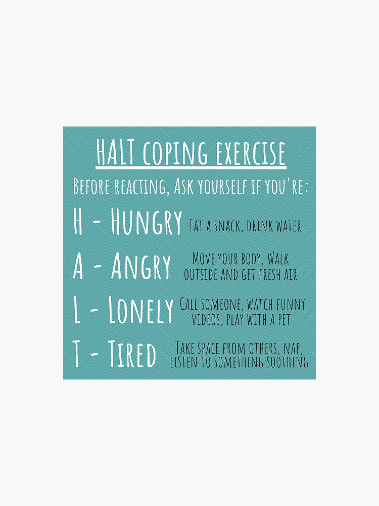 "HALT Coping Exercise" Sticker for Sale by elizamcbridepdx | Redbubble
