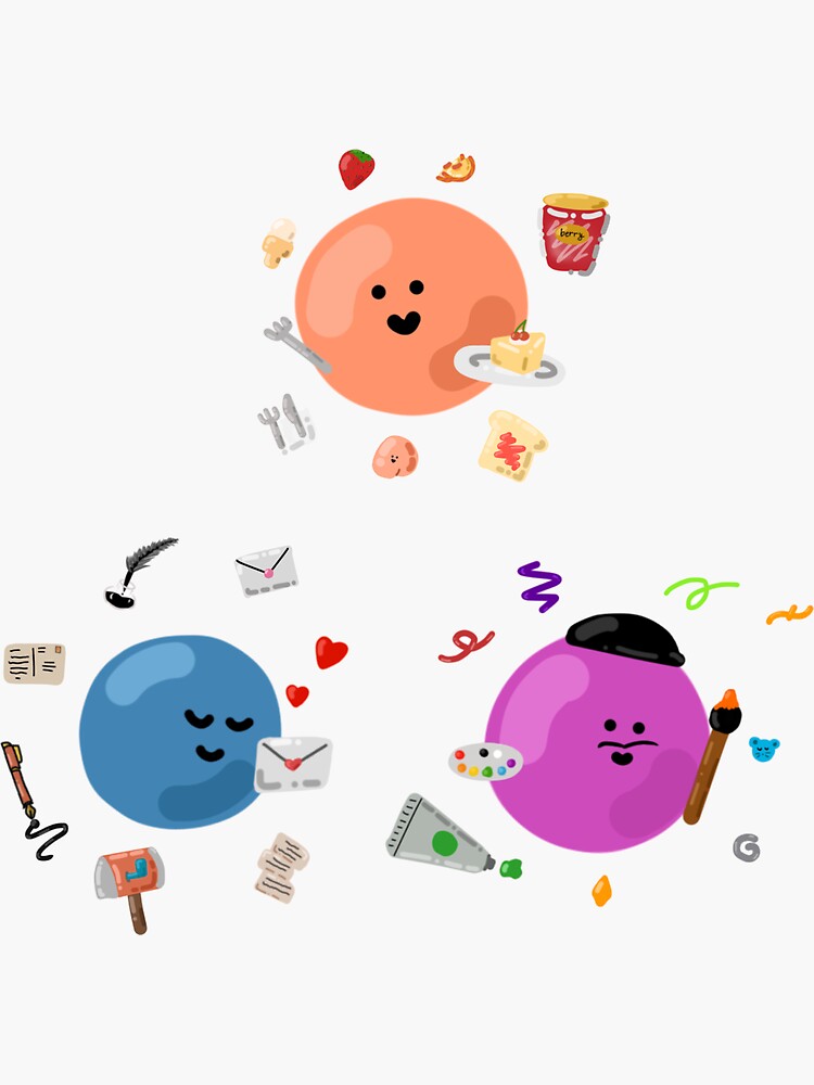 "three blob friends!" Sticker for Sale by peachteabujo | Redbubble