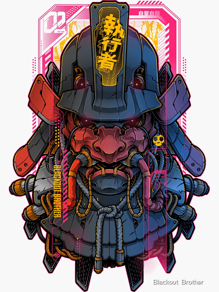 "Samurai Mecha 02" Sticker for Sale by BlackoutStore | Redbubble