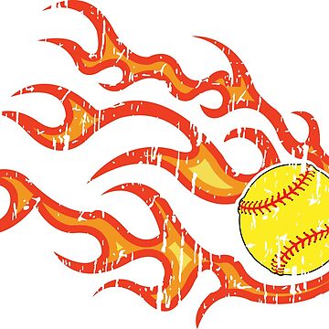 "Distressed Softball ball on fire" Sticker for Sale by PepaAnaRB ...