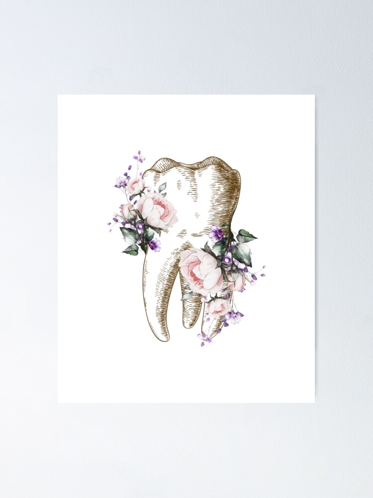 "Tooth with purple flowers, dental design" Poster for Sale by guaka ...