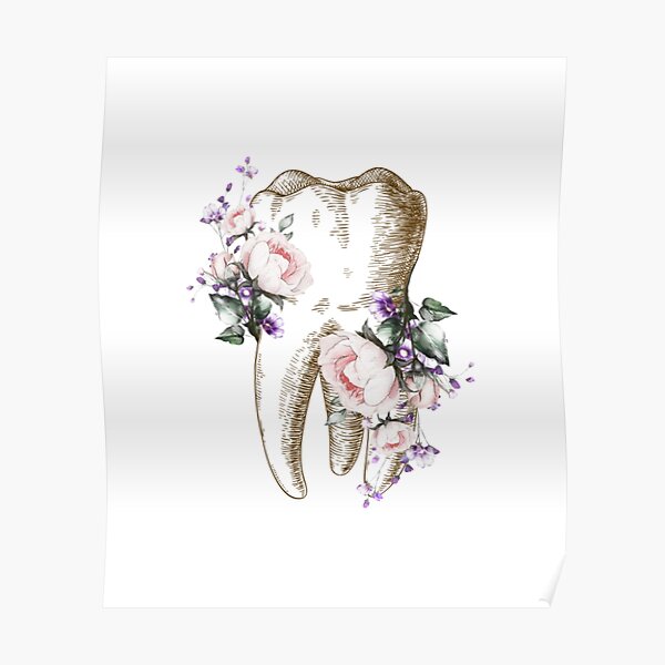 "Tooth with purple flowers, dental design" Poster for Sale by guaka ...