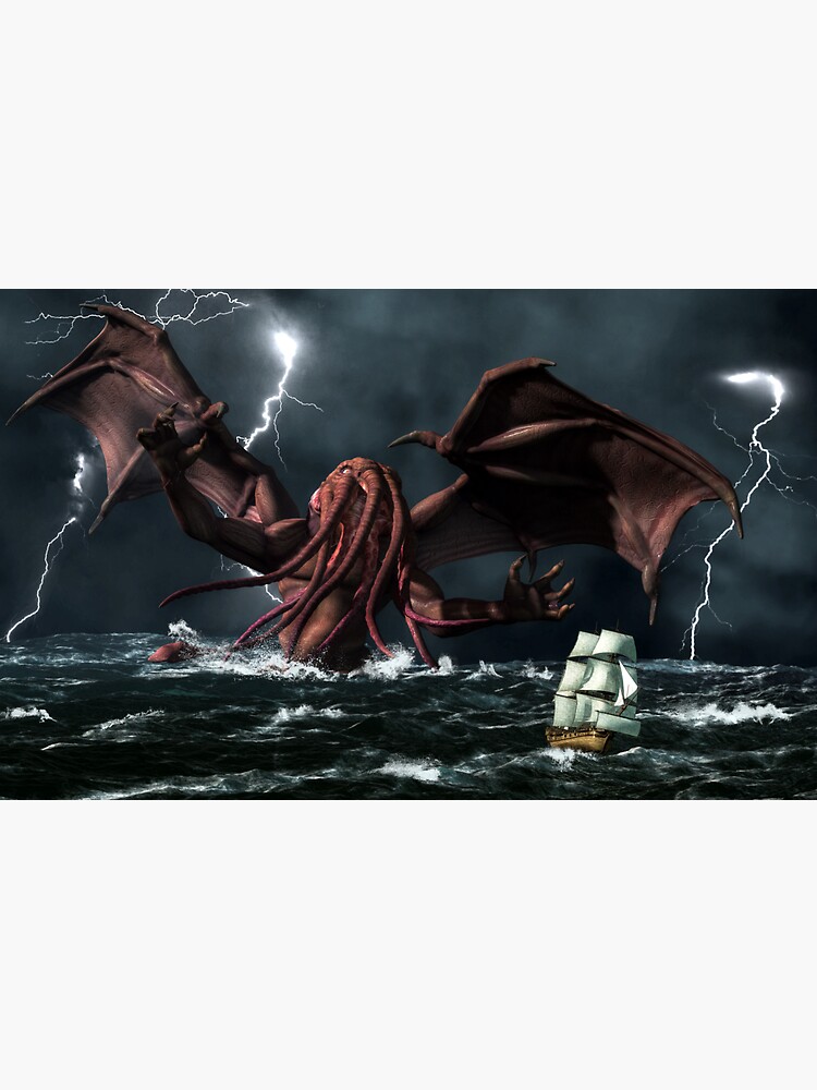 "Cthulhu and Ship" Sticker by DanielEskridge | Redbubble