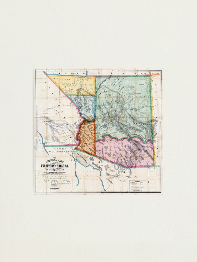 Lámina fotográfica «MAPA DE LOS TERRITORIOS DE ARIZONA 1865» de Daniel ...