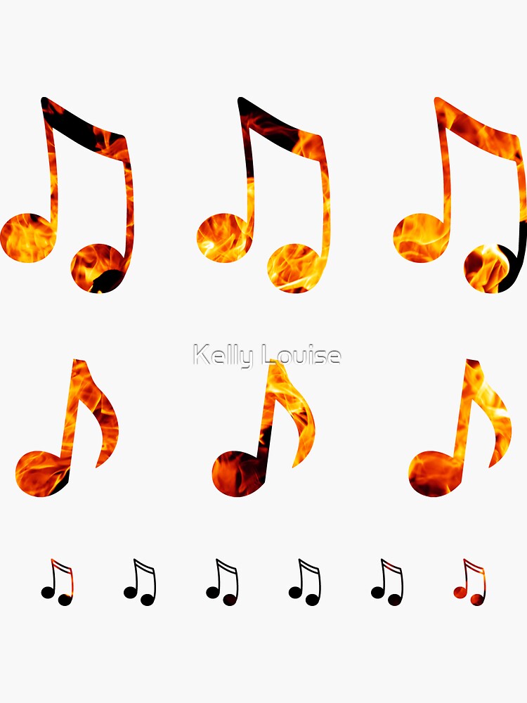 "Flame Music Notes" Sticker for Sale by kellylouisev | Redbubble