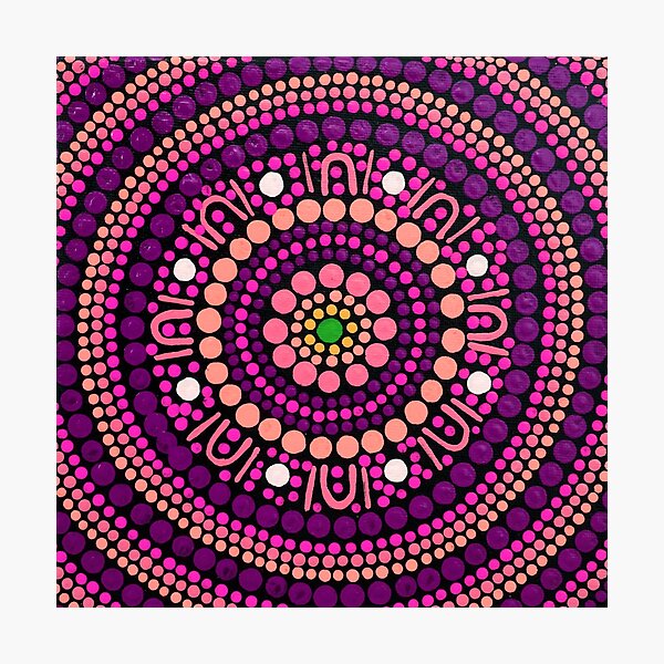 Lámina fotográfica «Mandala de reunión de arte aborigen rosa y morado ...