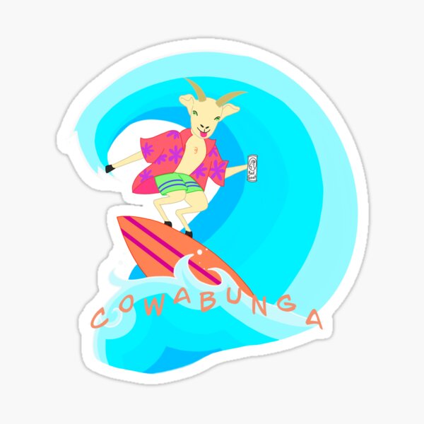 "Cowabunga Goat" Sticker by poppedbeans | Redbubble