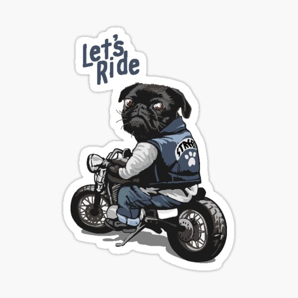 "Moto Rider Pug Dog Life Funny Design" Sticker for Sale by ...