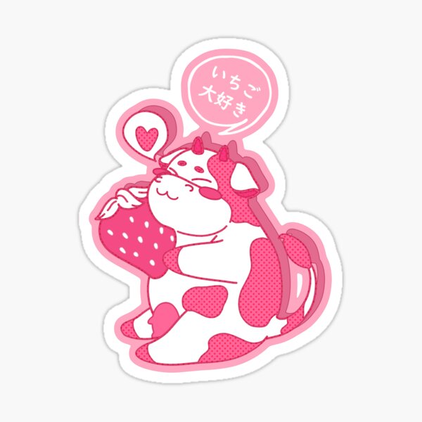 "Cute pink strawberry cow" Sticker for Sale by AnGoArt | Redbubble