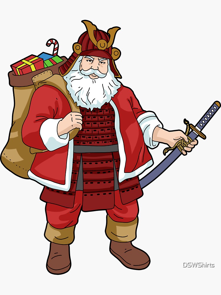"Japanese Samurai Christmas Kids Warrior Santa Claus" Sticker for Sale ...