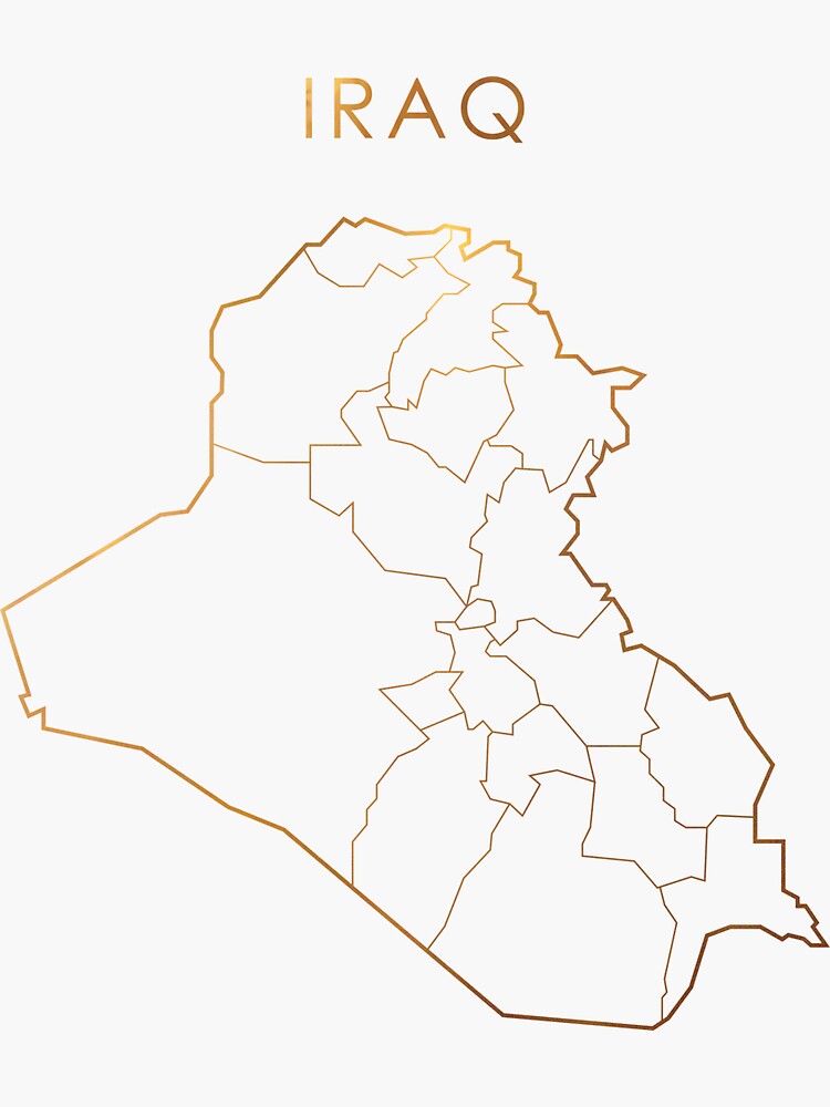 "Iraq Gold Outline Map with State Boundaries" Sticker by Travel2NZ ...