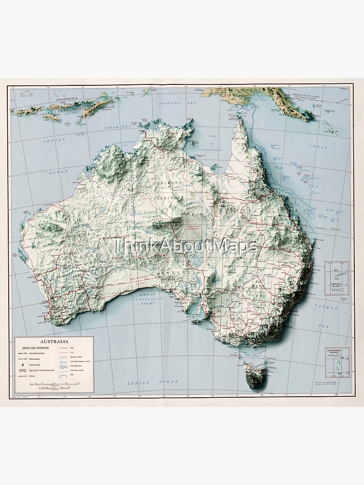 "1959 Australia Relief Map 3D digitally-rendered" Art Print for Sale by ...