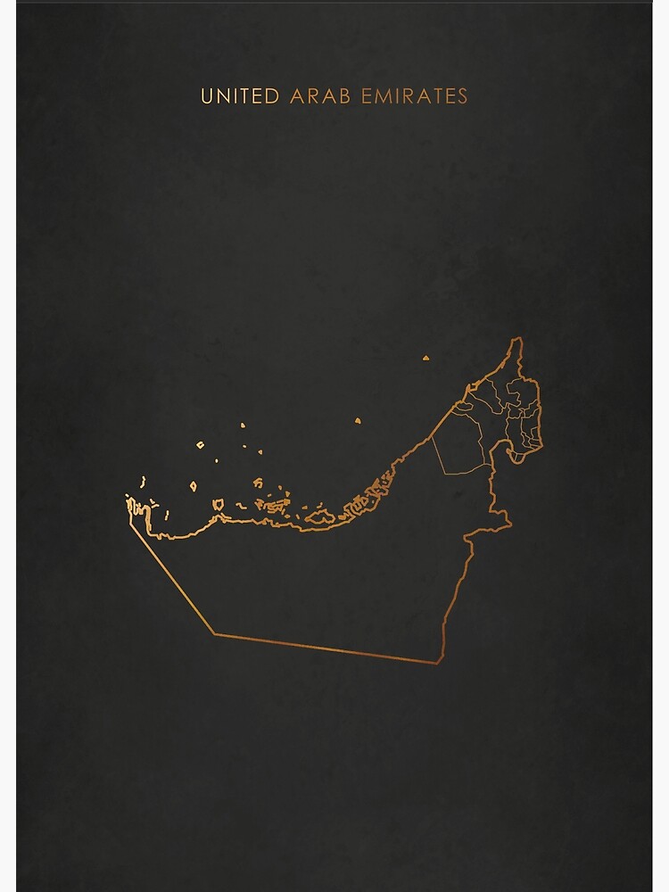 "United Arab Emirates (UAE) Gold Outline Map with State Boundaries ...