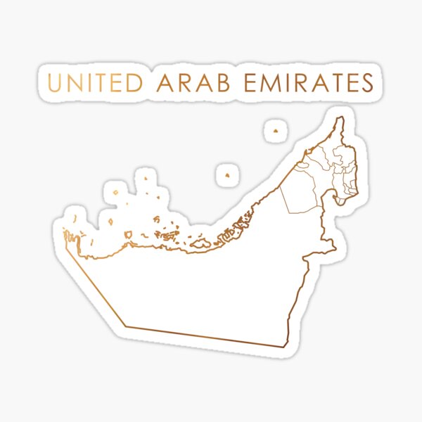"United Arab Emirates (UAE) Gold Outline Map with State Boundaries ...