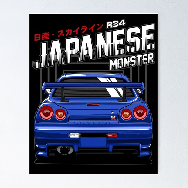 "Blue Skyline R34 GTR Back View" Poster for Sale by idrdesign | Redbubble