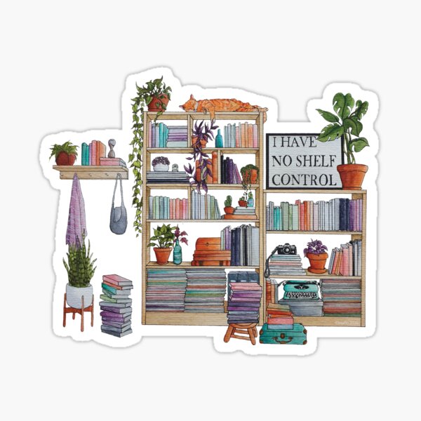 "Watercolor bookshelf I have no shelf control" Sticker for Sale by ...