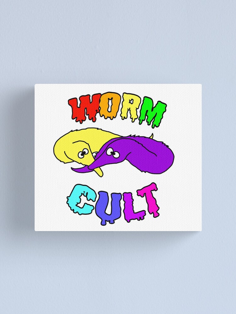 "Worm Cult Rainbow Worm on a String funny meme" Canvas Print for Sale ...