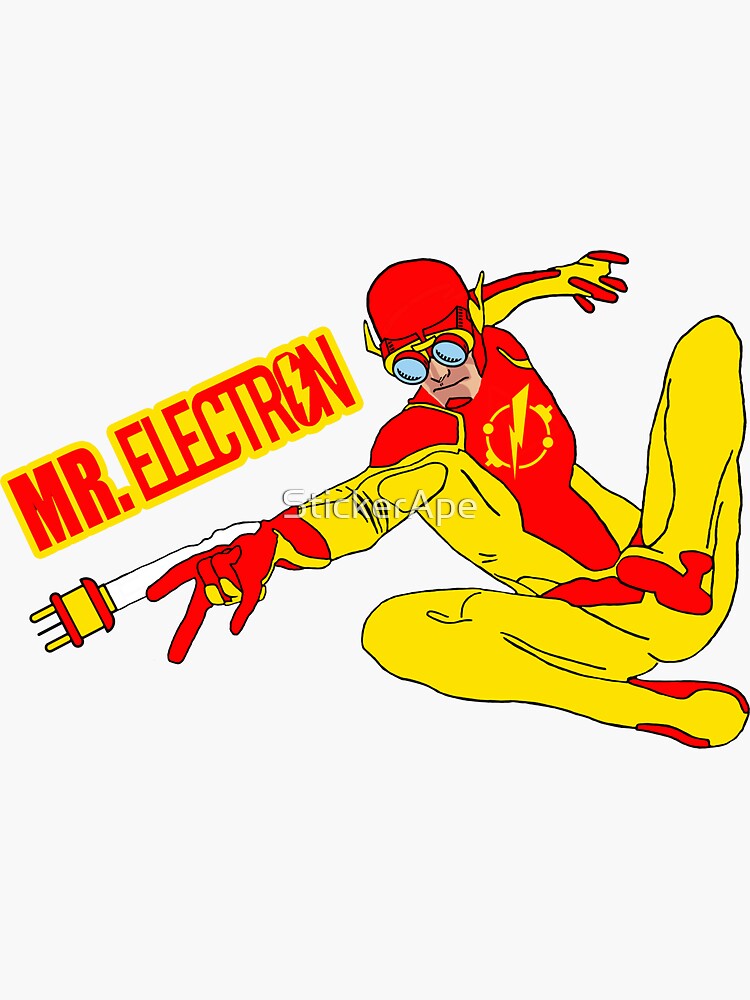 "Mr Electron; Electrician; Superhero;" Sticker for Sale by StickerApe ...