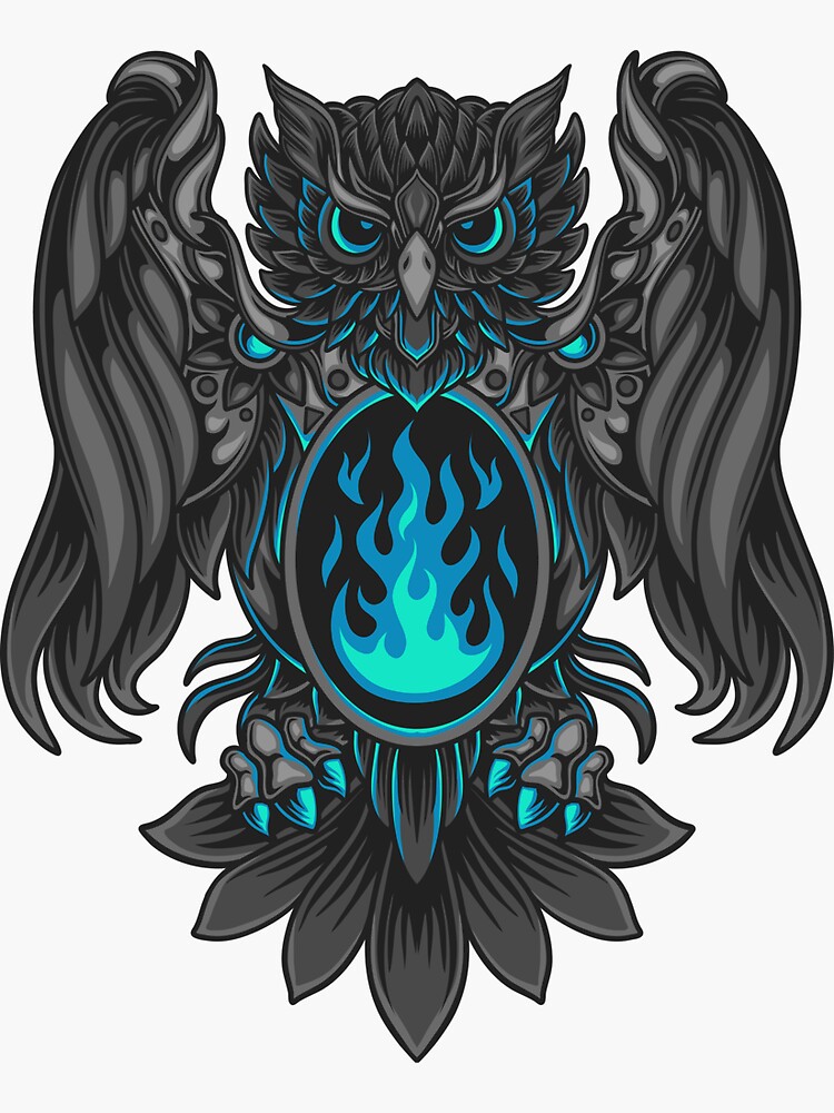 "Ornament Blue Fire Owl" Sticker by Rittichai | Redbubble