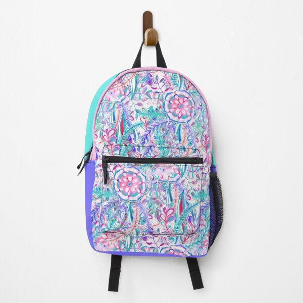 "Boho Flower Burst in Pink and Teal" Backpack for Sale by micklyn ...