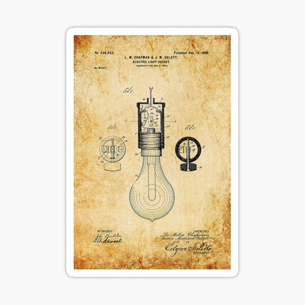 "Vintage Light Bulb Patent" Sticker by JoolyA | Redbubble