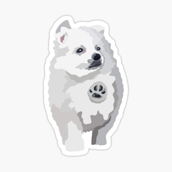 "Japanese Spitz Puppy Dog Portrait Digital Illustration" Sticker for ...