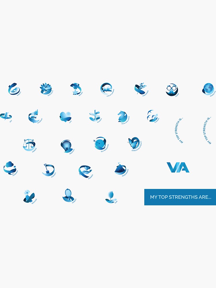 "VIA Character Strengths Icons and Titles" Sticker for Sale by ...