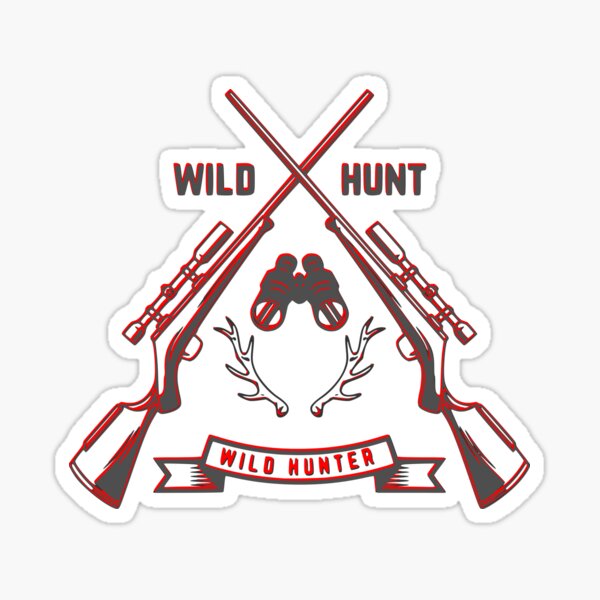 "Red Hunting emblem with crossed hunting rifles, binoculars and antlers ...