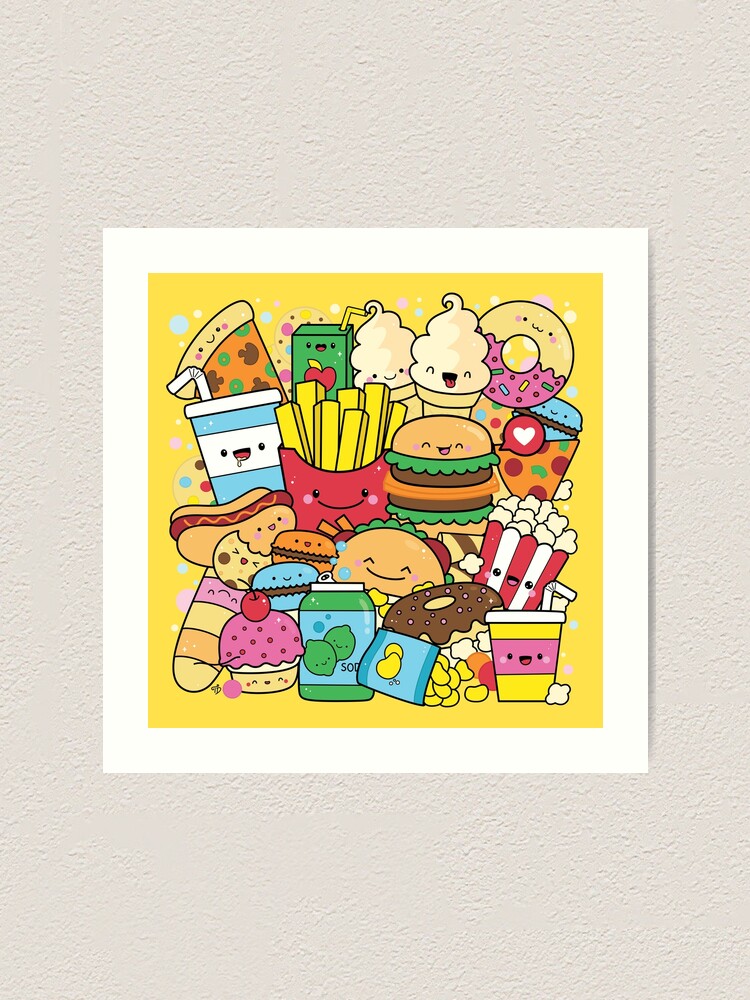 "Happy Junk Food Burger Fries Food Doodle | Kawaii Art by Tatyana Deniz ...