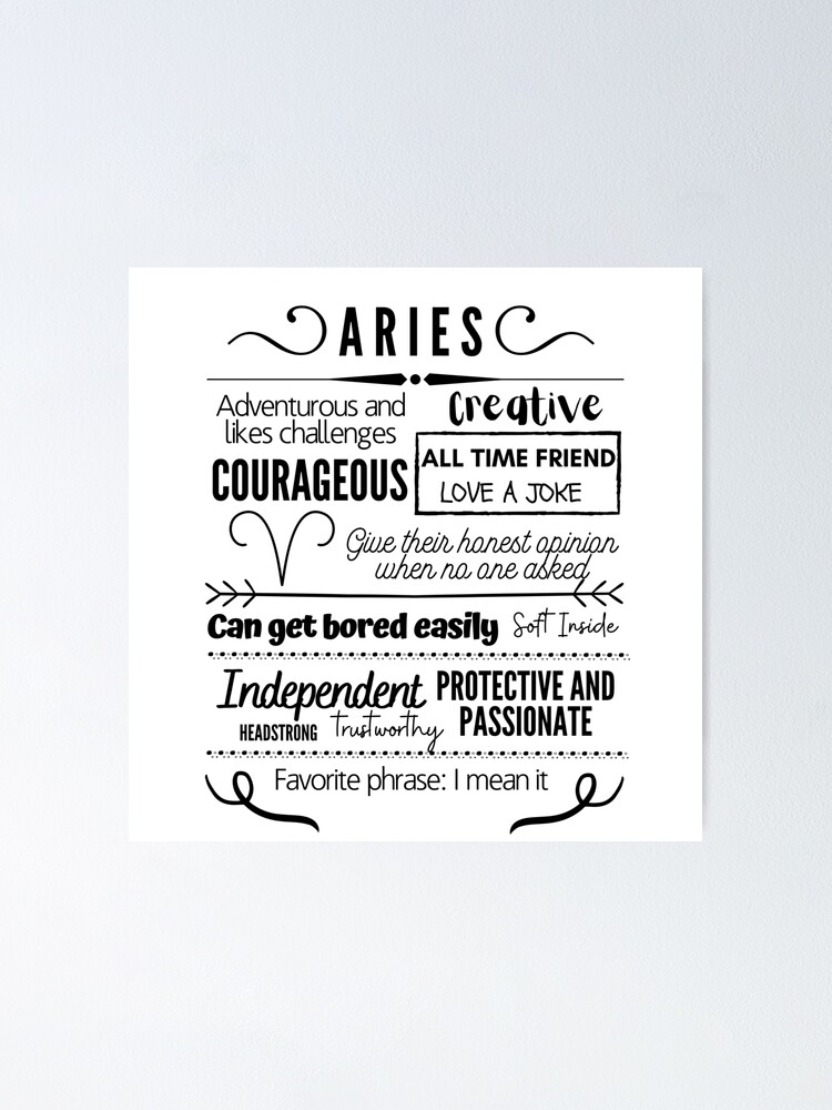 "Aries Zodiac Sign Facts BW" Poster by dehmagnolia | Redbubble