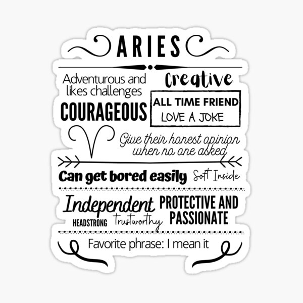 "Aries Zodiac Sign Facts BW" Sticker for Sale by dehmagnolia | Redbubble