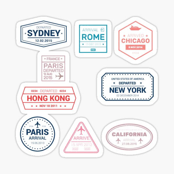 "Passport Stamp Travel vacation Stickers Trendy laptop Collection ...