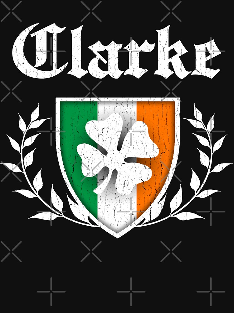 "Clarke Family Shamrock Crest (vintage distressed)" T-shirt for Sale by ...